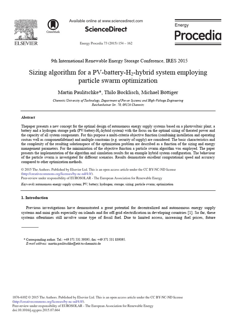 Sizing Algorithm For A PV-battery-H2-Hybrid System | PDF | Mathematical Optimization | Photovoltaics