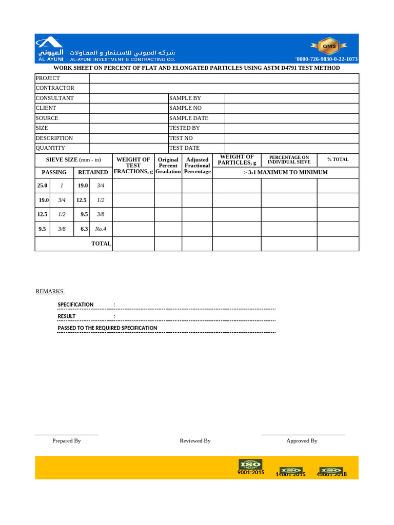 ASTM D4791 Flat & Elongated Particles Worksheet | PDF