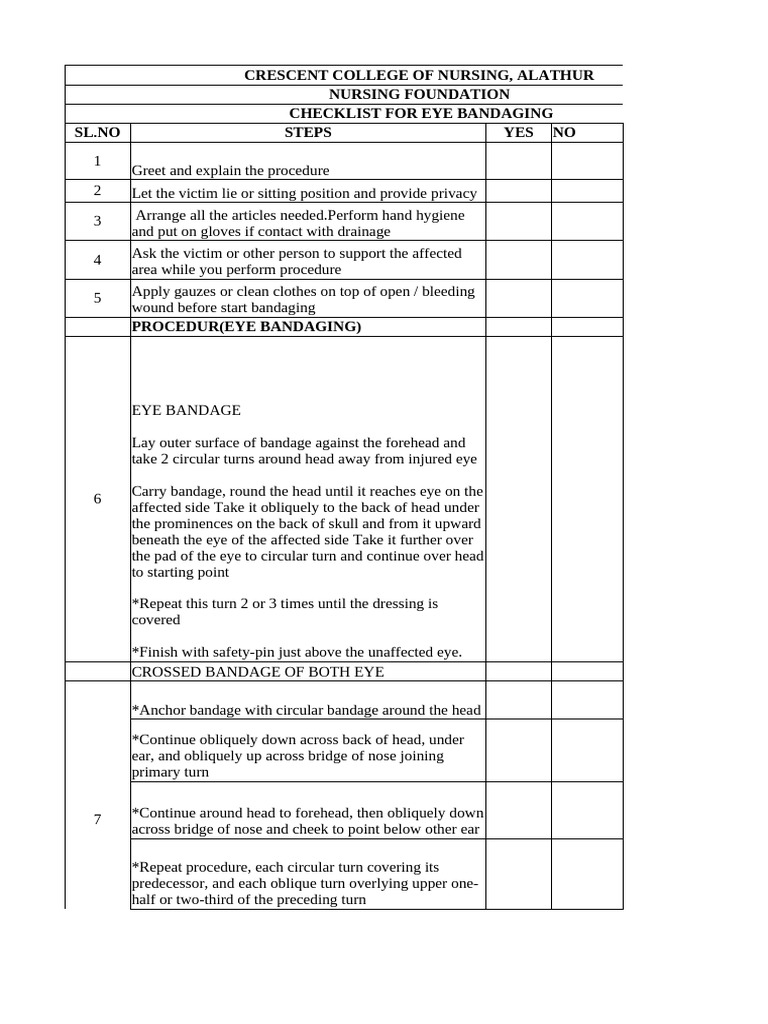 Checklist For Eye Bandaging | PDF