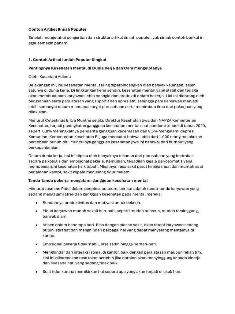 Contoh Artikel Ilmiah Populer | PDF