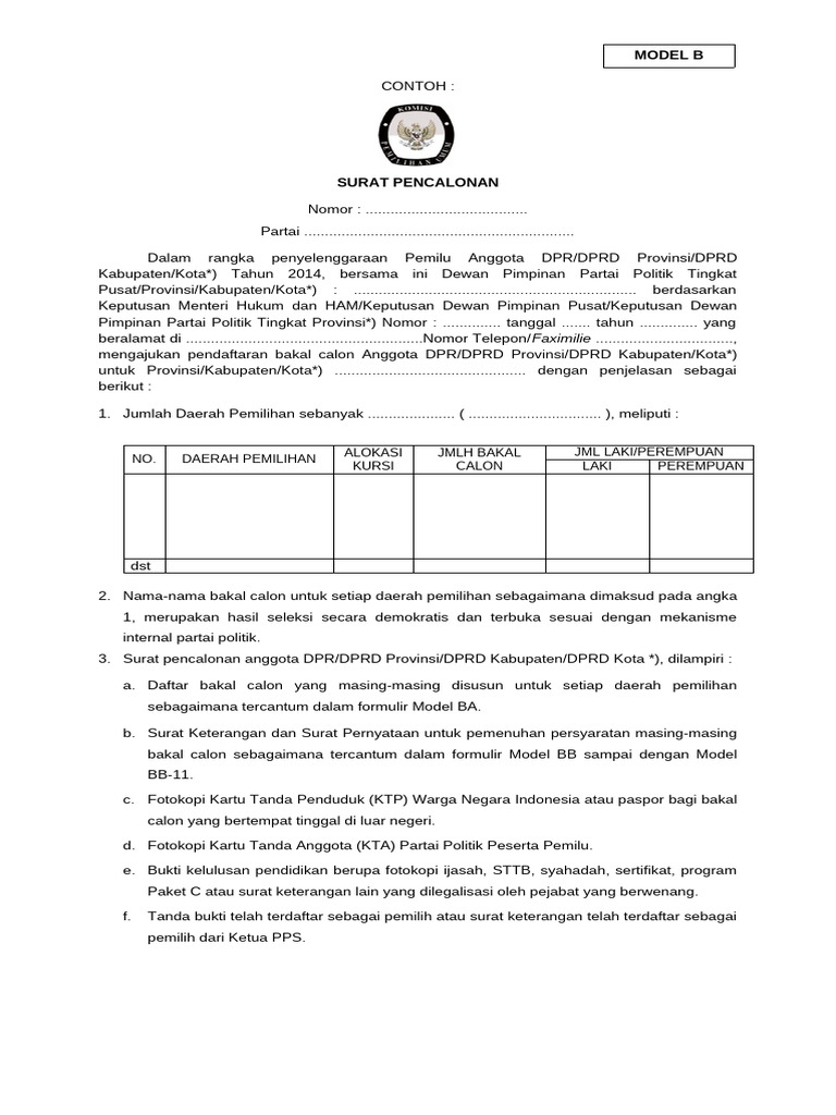 Contoh Formulir DPR, DPRD Kalteng | PDF
