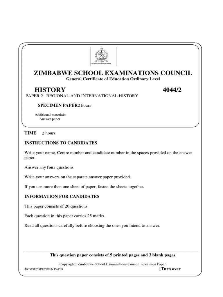 Zimbabwe O-Level History Specimen Paper | PDF | Communism | World War II