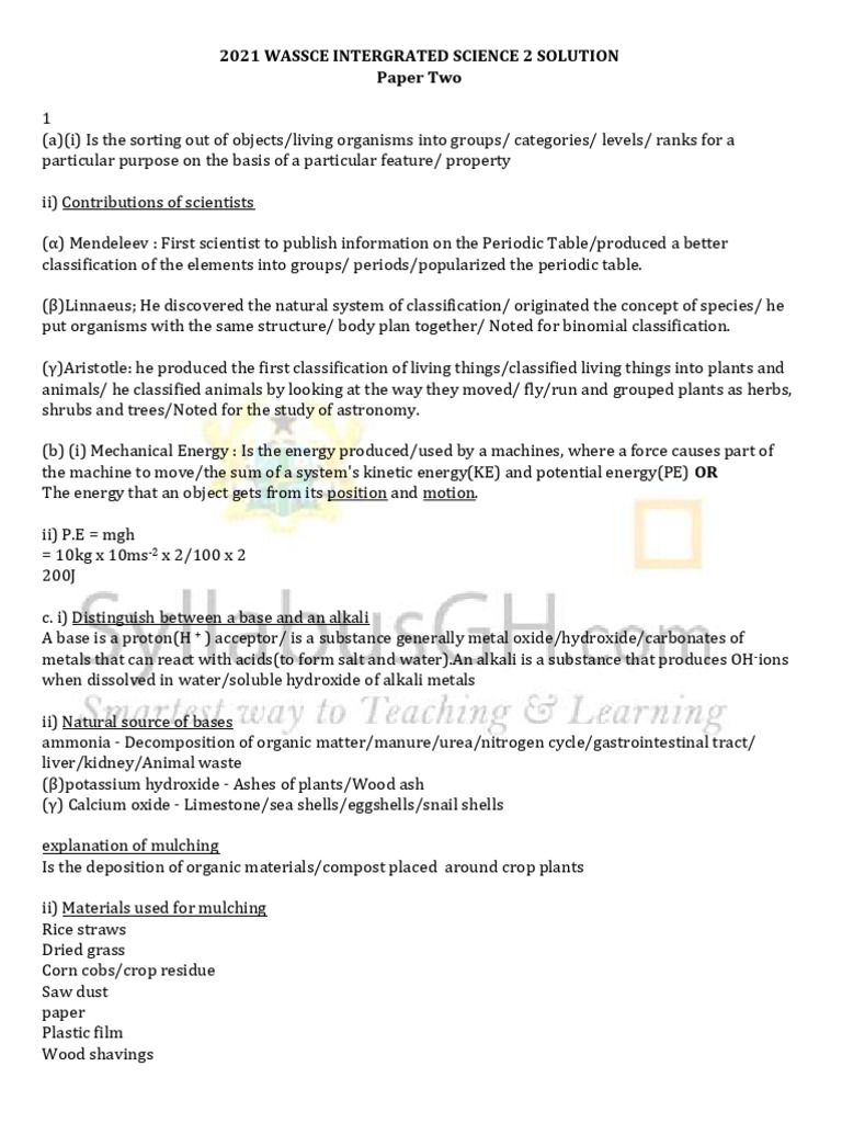 2021 WASSCE Integrated Science Solutions | PDF | Bile | Chemistry