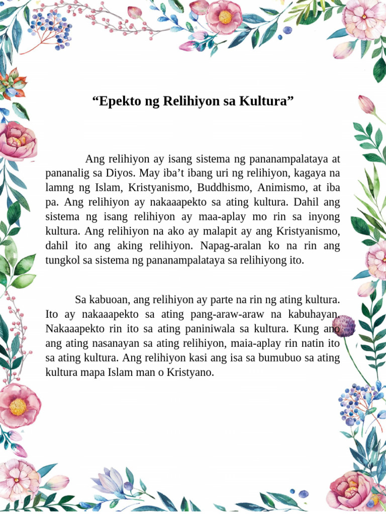 Epekto NG Relihiyon Sa Kultura-1 | PDF