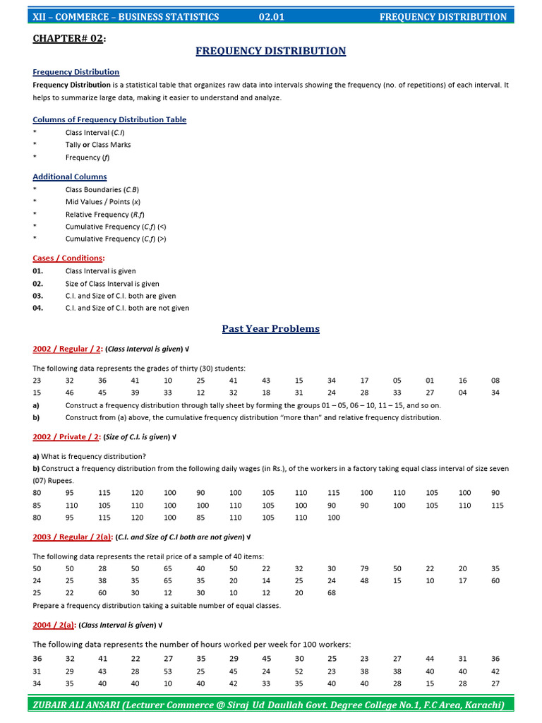 Frequency Distribution in Business Statistics | PDF | Confidence Interval