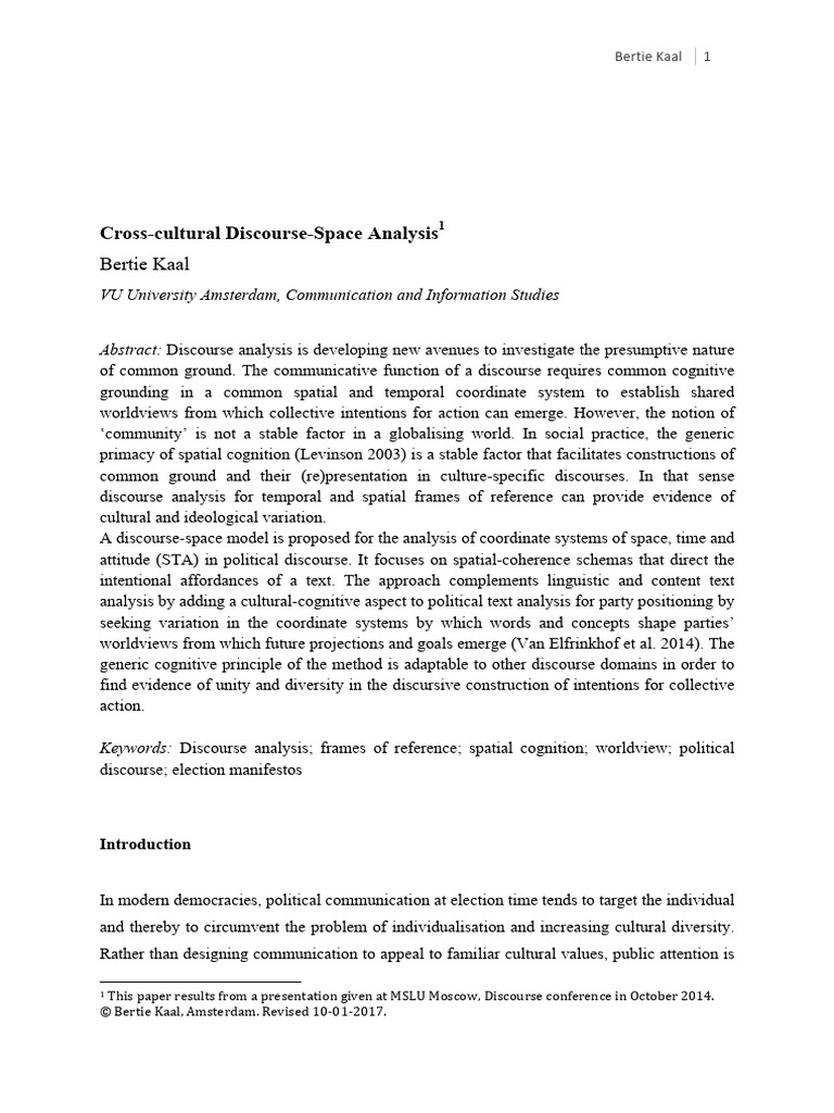 Cross Cultural Discourse Space Analysis | PDF | Reality | Perception