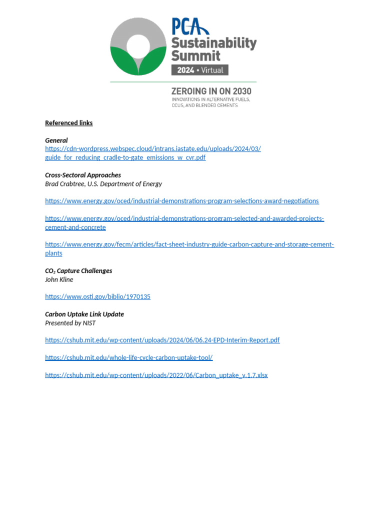 Sustainability Summit Reference Links | PDF