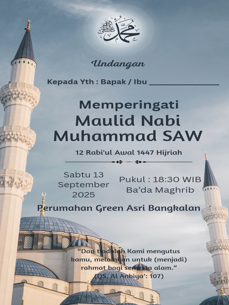 Biru Putih Minimalis Ucapan Selamat Memperingati Maulid Nabi Muhammad ...