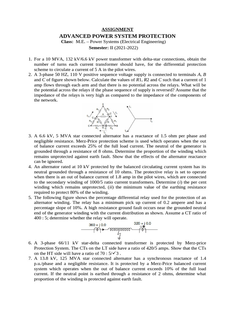 Advanced Power System Protection Assignment | PDF | Transformer | Electrical Impedance
