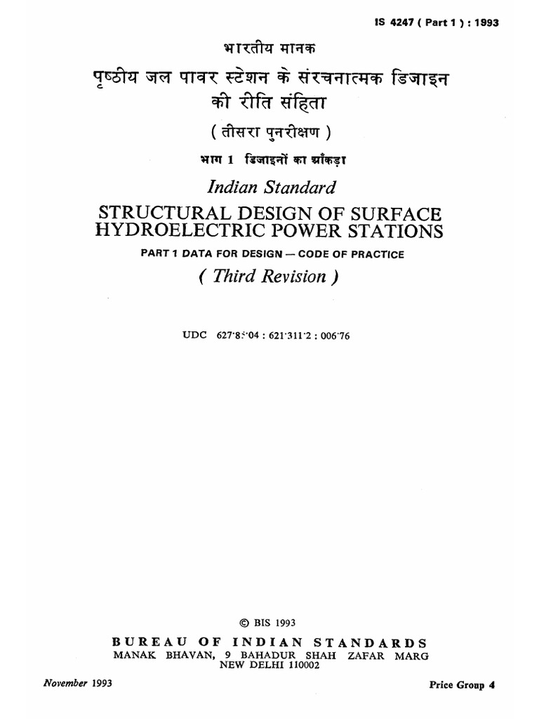 Is 4247 - PART1 Structural Design of Surface Hydel Power Station Data ...