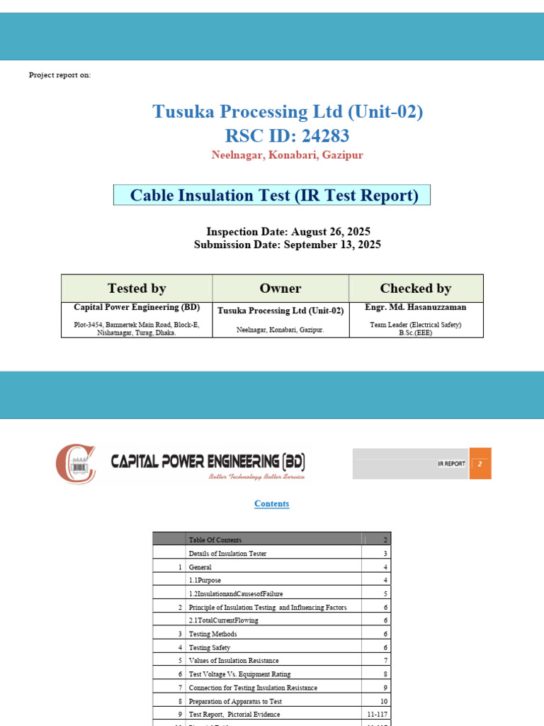 Tusuka Processing Unit-02 - IR Report - 30.08.25 | PDF | Physical Quantities | Electrical ...