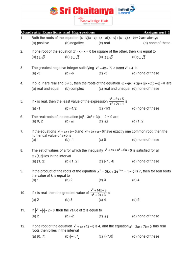 Quadratic Equations and Expressions | PDF | Discrete Mathematics ...