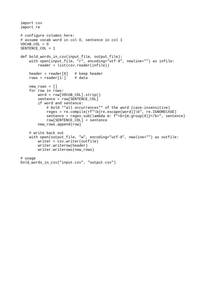 Bold Words in CSV Sentences | PDF