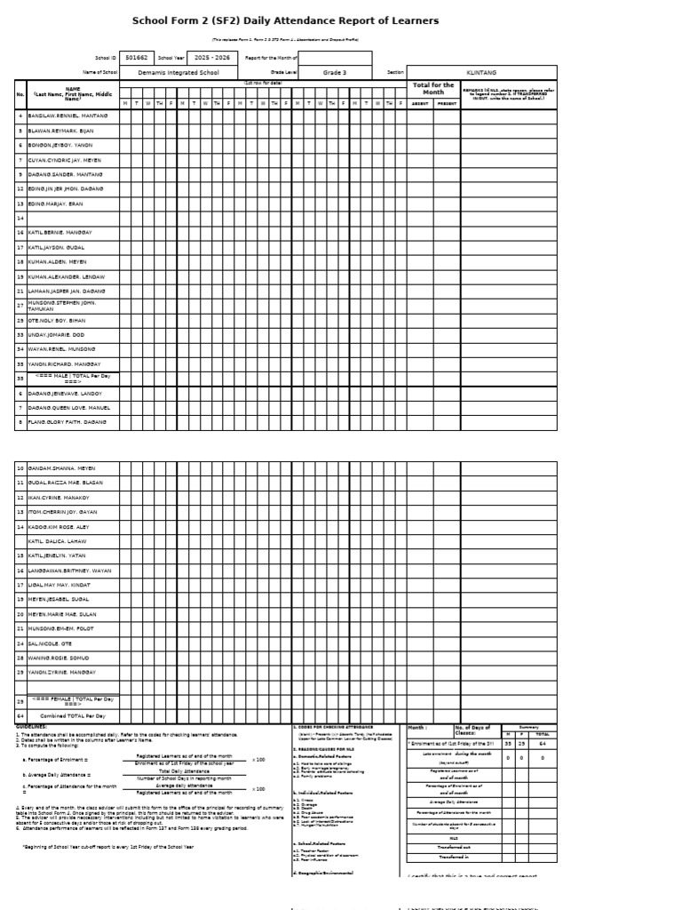 SF2 2025 Grade-3-KLINTANG | PDF | Youth