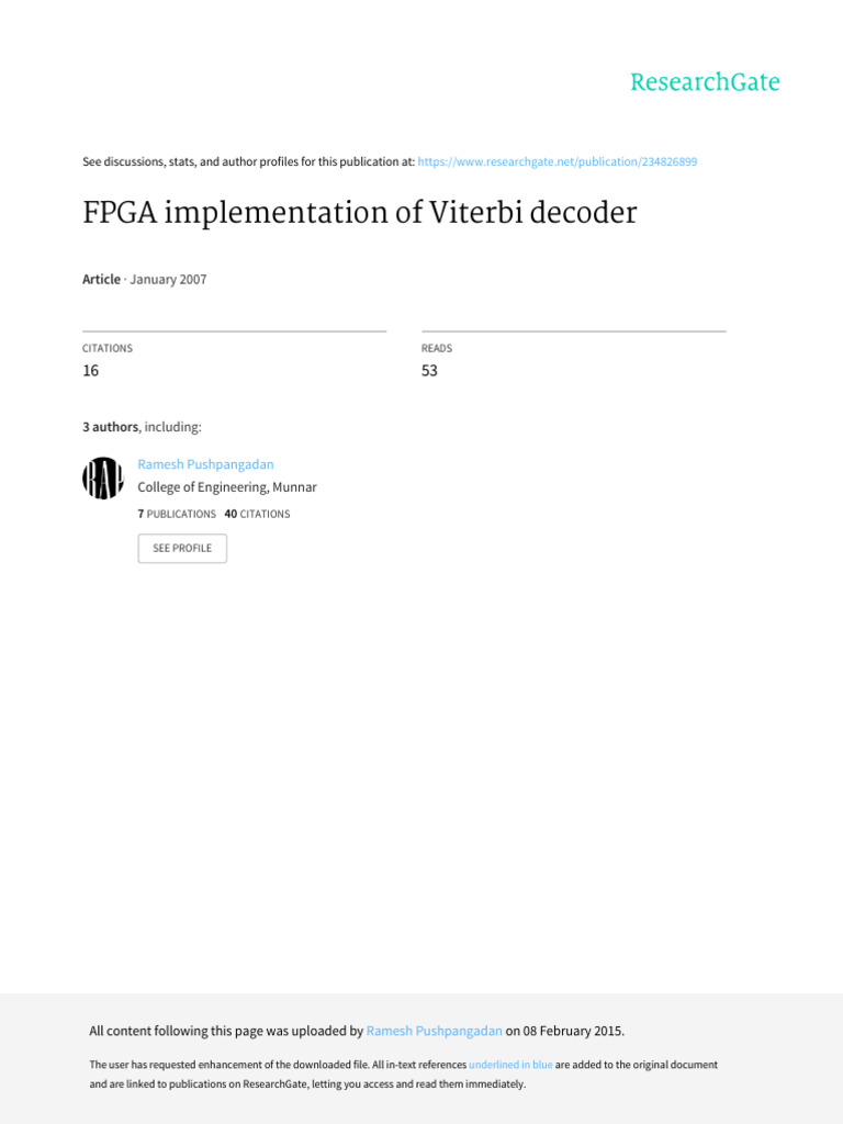 FPGA Implementation of Viterbi Decoder | PDF | Field Programmable Gate Array | Hardware ...