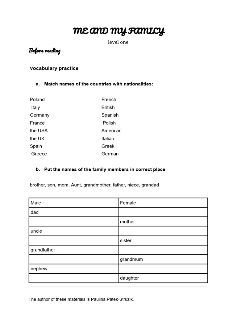 Me & Family Level 1 | PDF