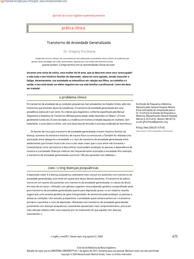 Transtorno de Ansiedade Generalizada Dx e Dif 2 | PDF | Depressão | Ansiedade