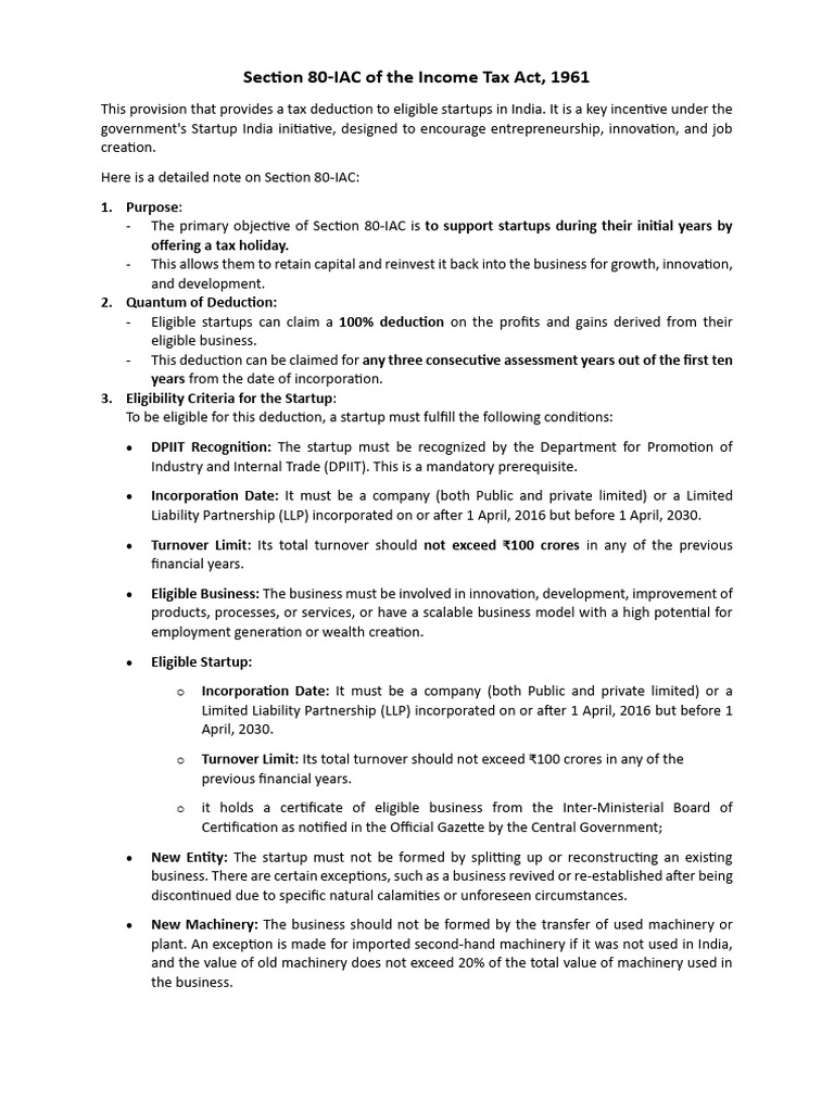 Section 80-IAC of Income Tax Act | PDF | Limited Liability Partnership ...