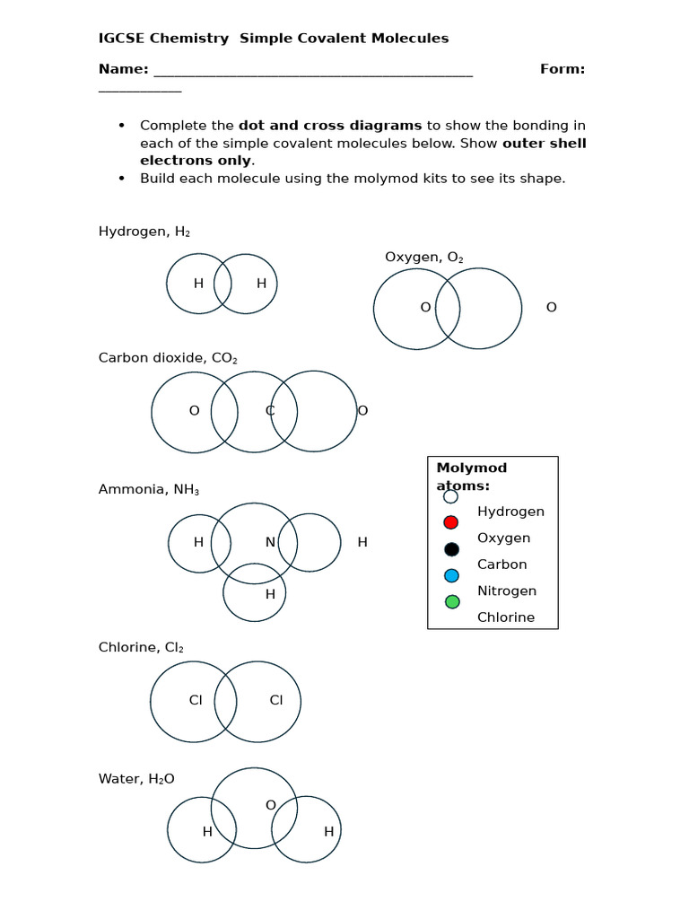 Worksheet Simple Covalent Molecules | PDF