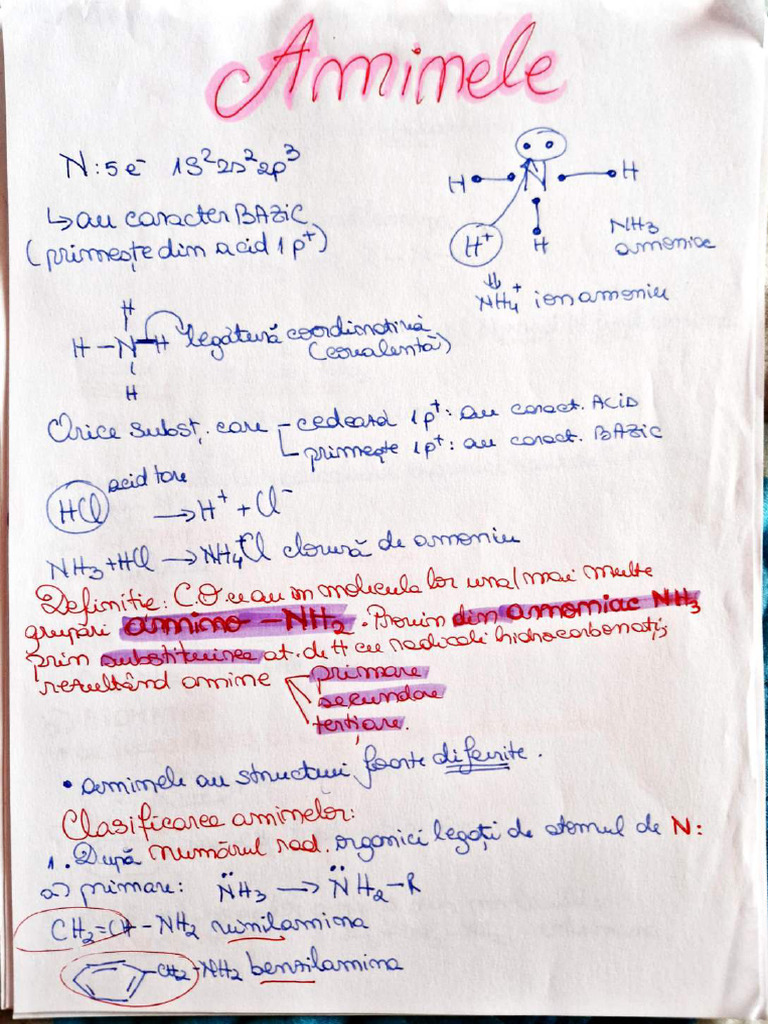 Notite MEDICINA Amine? Chimie | PDF | Hydrogen Compounds | Organic Compounds