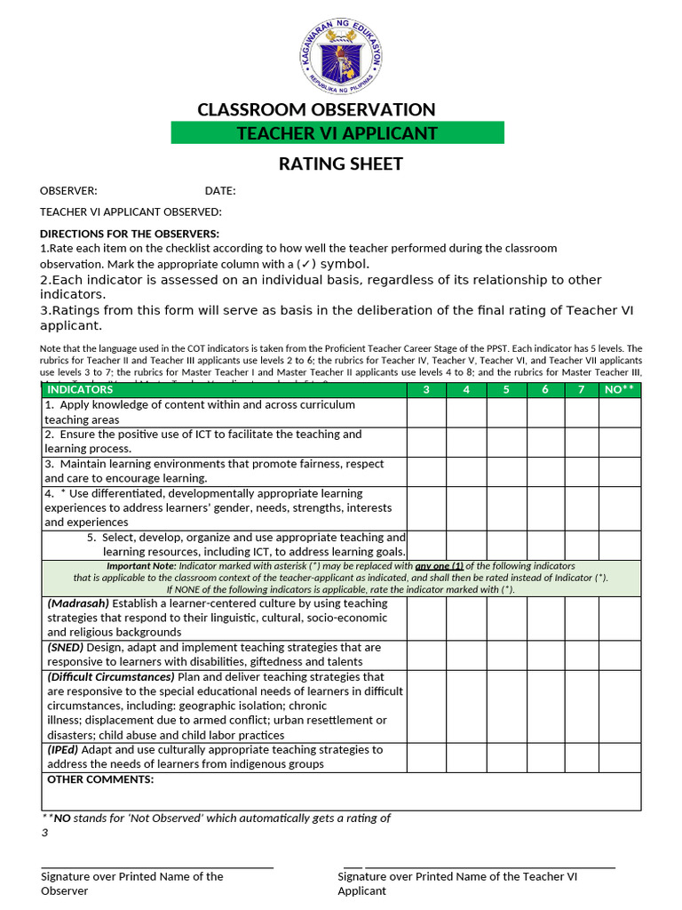 Teacher VI Applicant Rating Sheet | PDF | Educational Technology | Teachers
