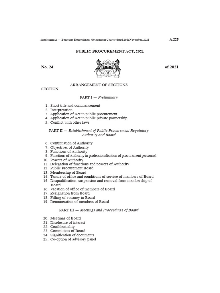 Botswana Public Procurement Act 2021 | PDF | Specification (Technical ...