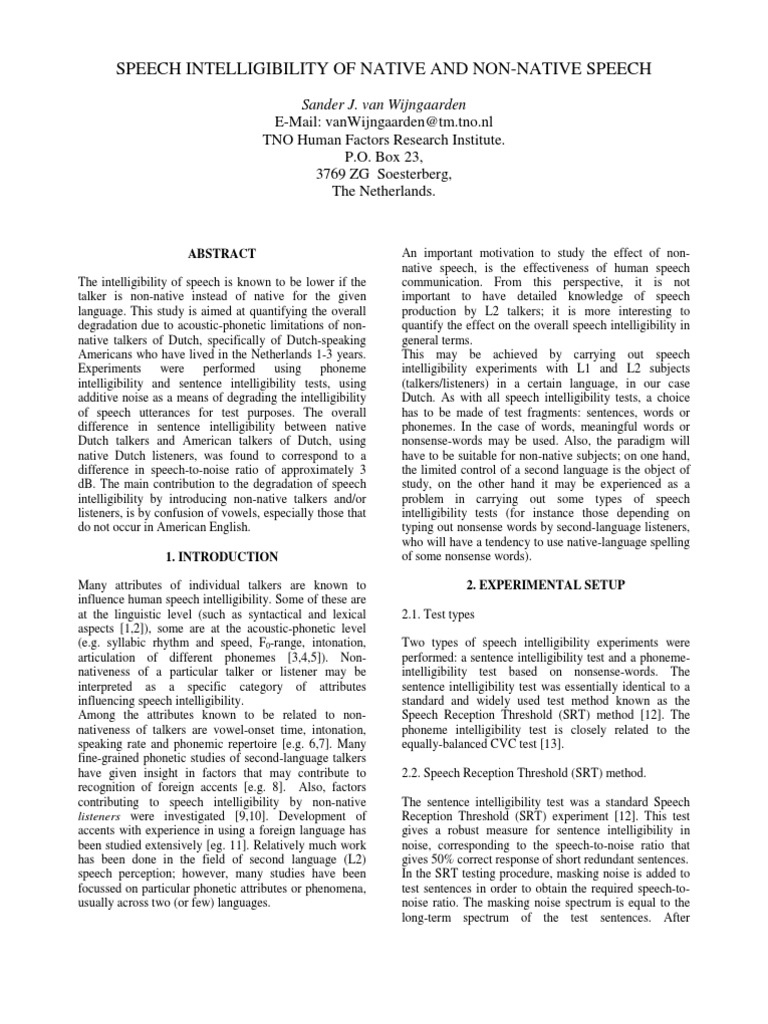 Speech Intelligibility of Native and Non-Native Speech | PDF | Type I And Type Ii Errors ...