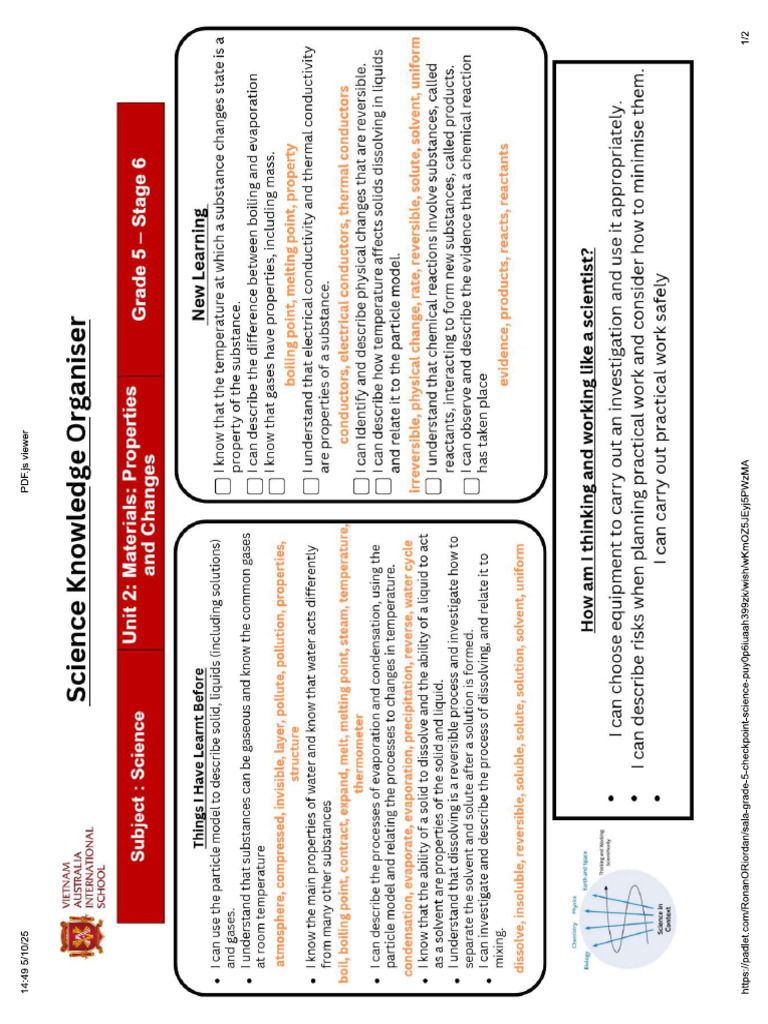 Science 6 Unit 2 - Materials Properties and Changes | PDF