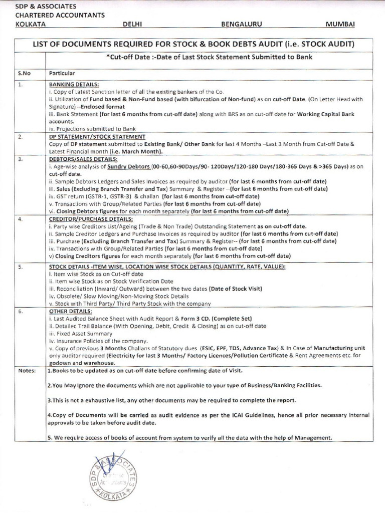 List of Documents For Stock Audit | PDF