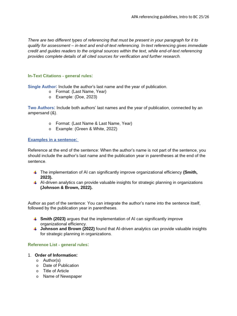 APA Referencing Guidelines - Intro To BC 24-251 | PDF | Apa Style