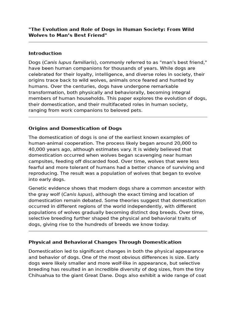 Dogs: Evolution and Roles in Society | PDF | Dogs | Dog Breeds