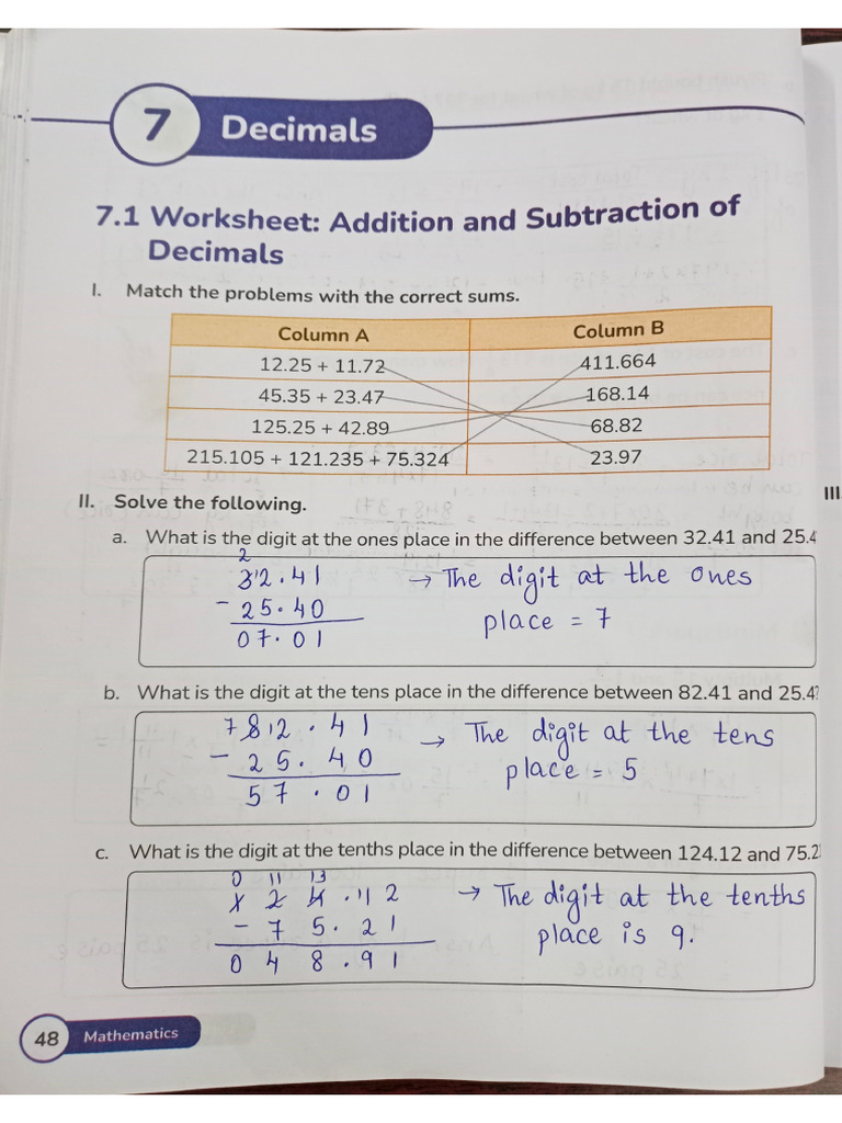 CHPT 7... Decimals Workbook | PDF