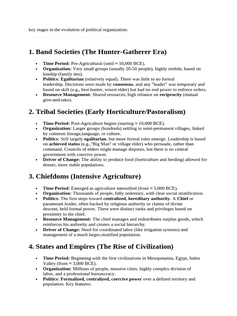 Key Stages in The Evolution of Political Organization | PDF | Society ...