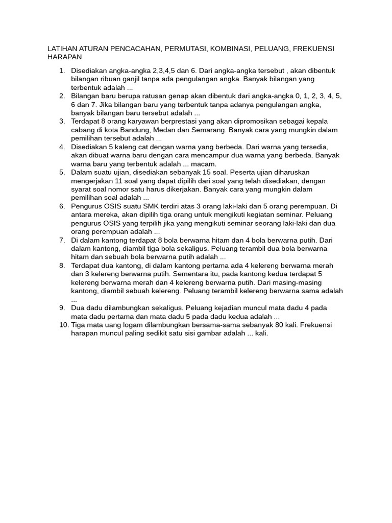 Latihan Aturan Pencacahan | PDF