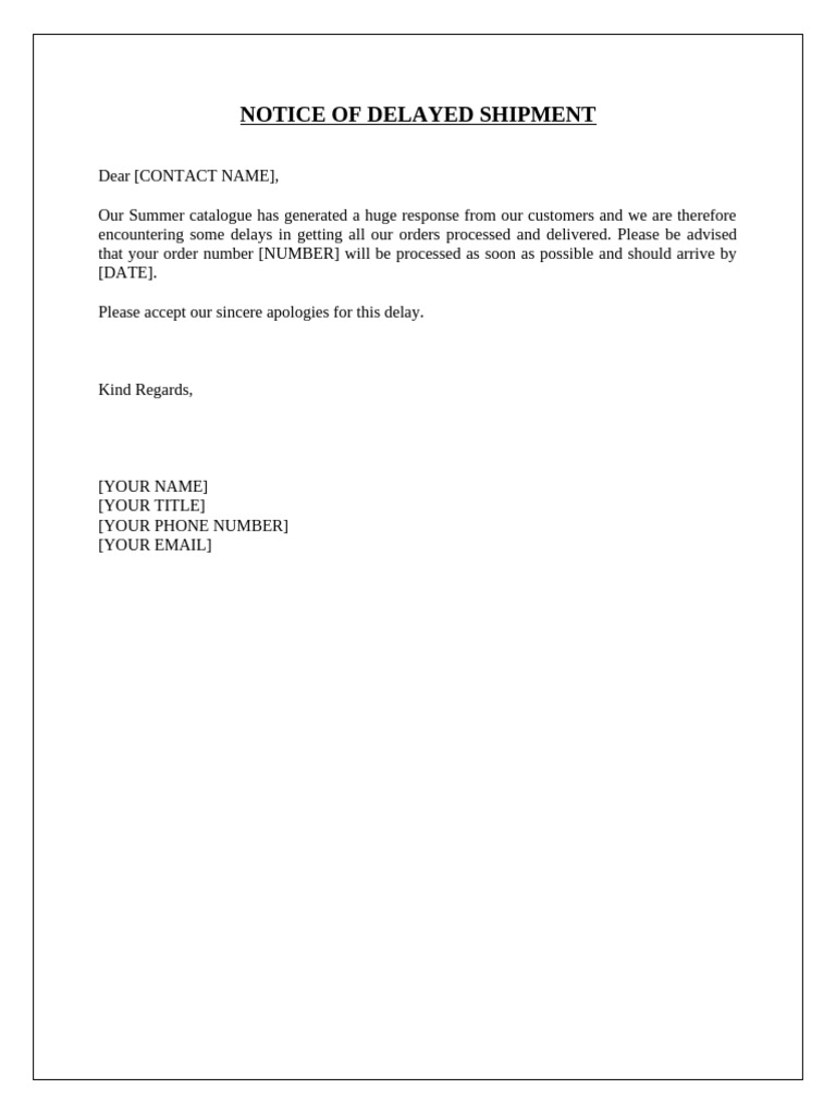 Delay On Order Notice | PDF