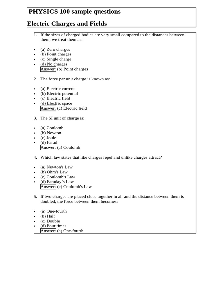 PHYSICS 100 Sample Questions | PDF | Transformer | Electromagnetic ...