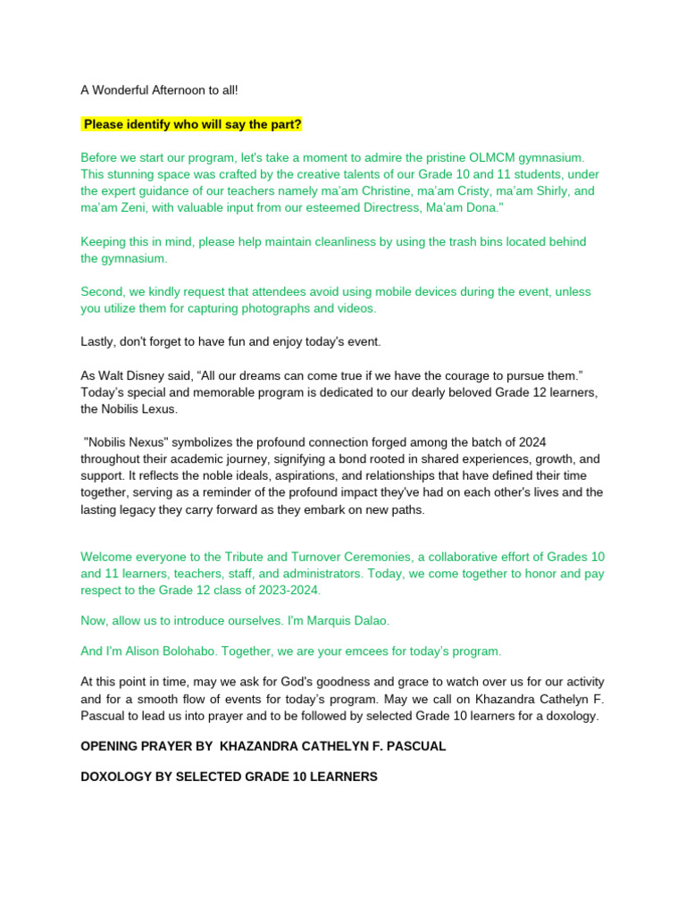 Tribute and Turn Over Ceremonies Emcee Script | PDF