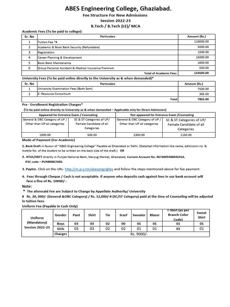 ABESEC - Academic Fee Structure 2022-23 | PDF