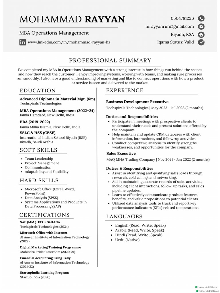 Mohammad Rayyan MBA | PDF