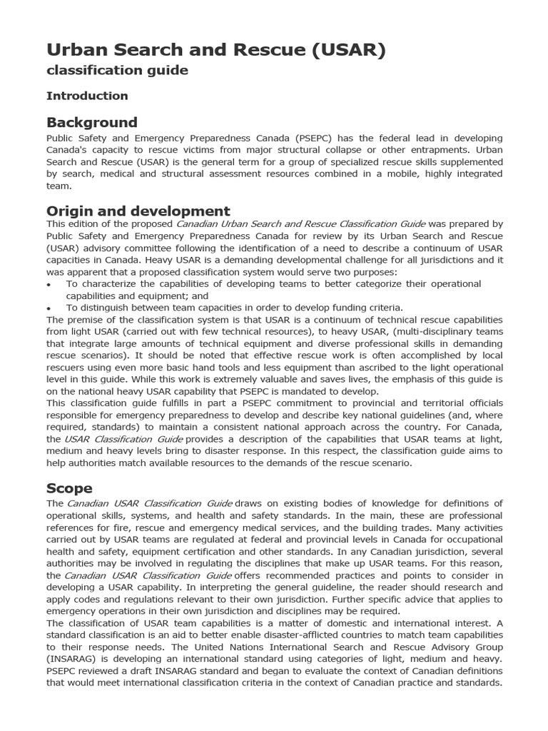 Canadian USAR Classification Guide | PDF | Search And Rescue | Civil ...