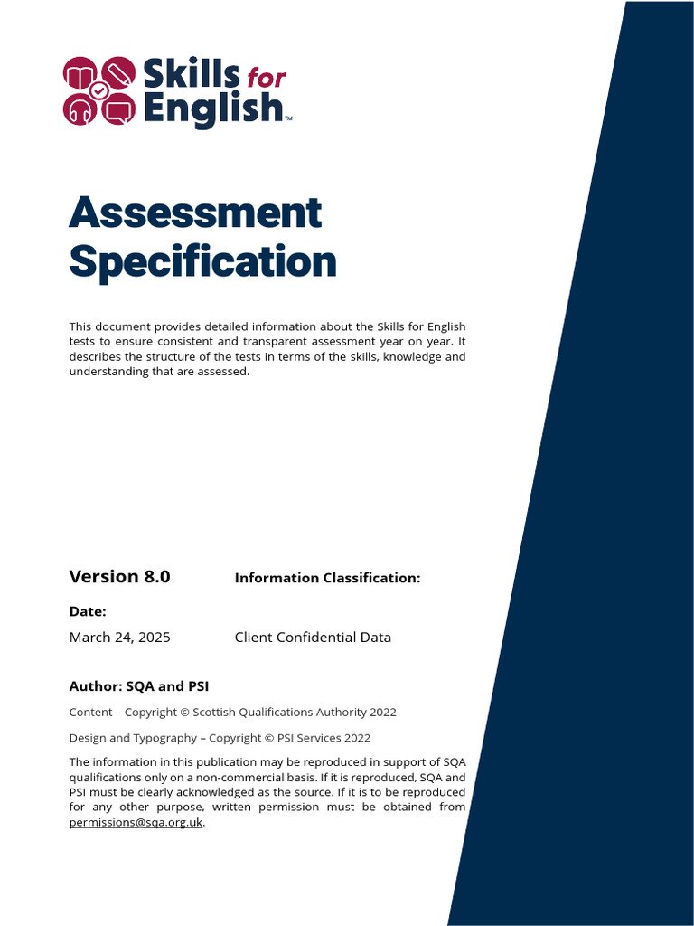 Skills for English Assessment Specification v7.1 1 (SELT) | PDF | Human ...
