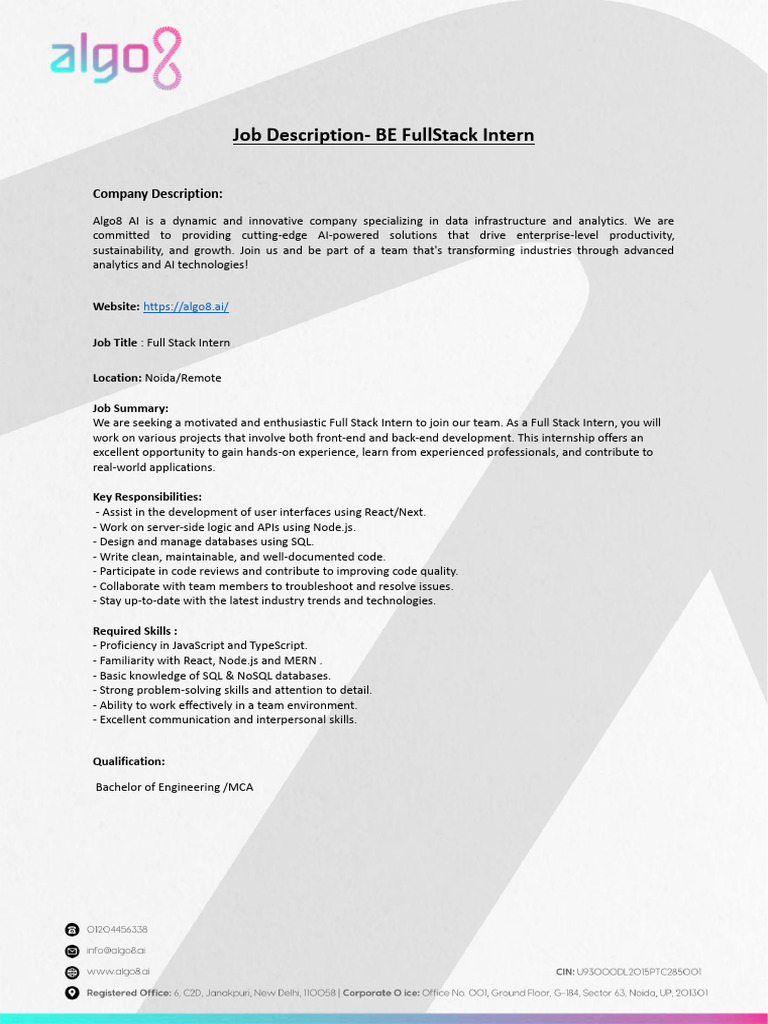JD- BE Fullstack Intern | PDF