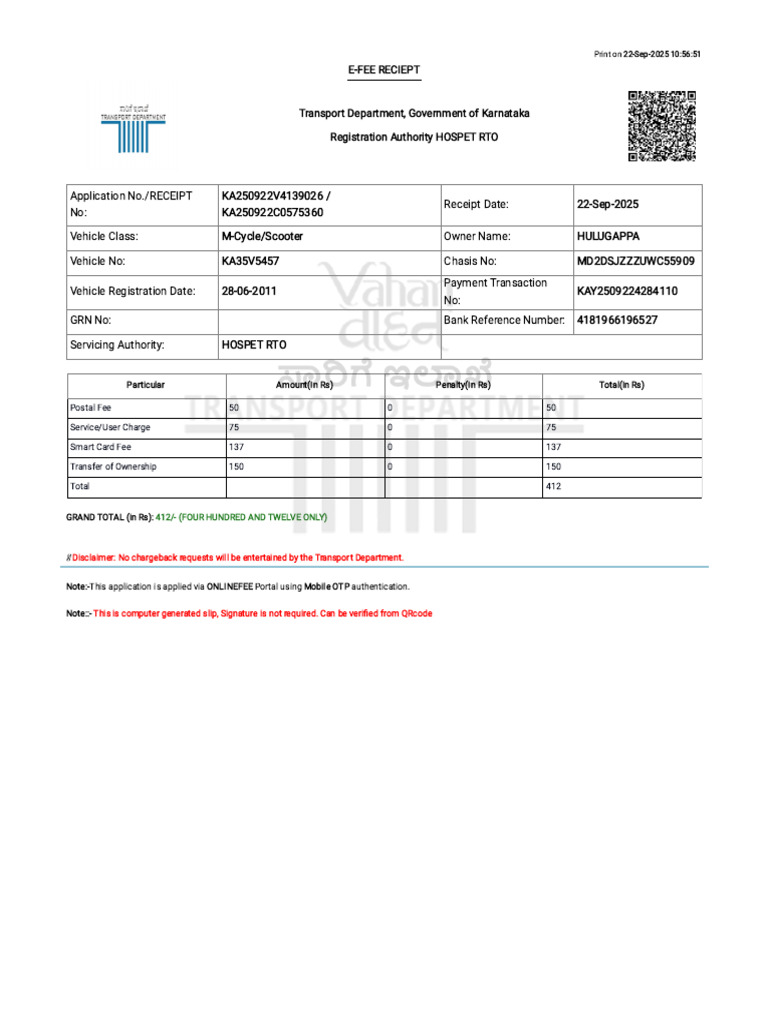 VAHAN 4.0 (Citizen Services) Onlineapp01 135 8000 | PDF | Receipt ...