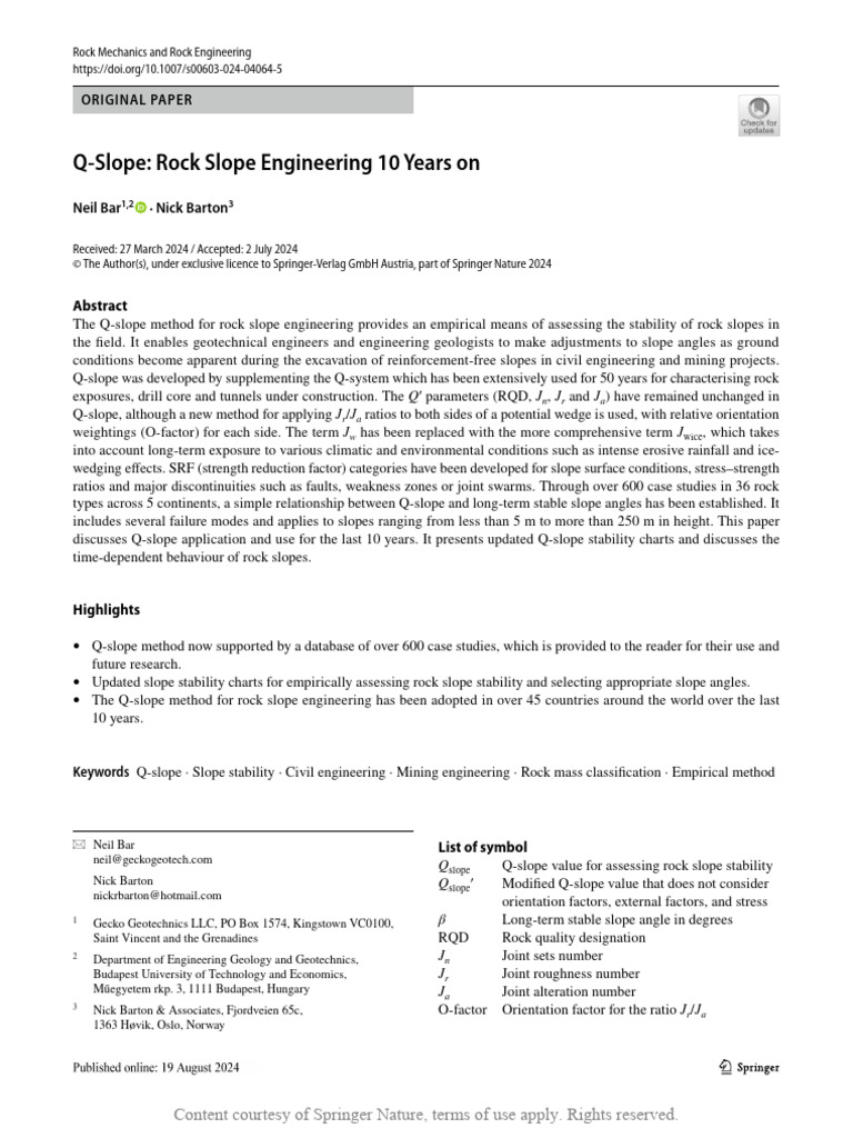 Q-Slope Method for Rock Slope Stability | PDF | Strength Of Materials ...