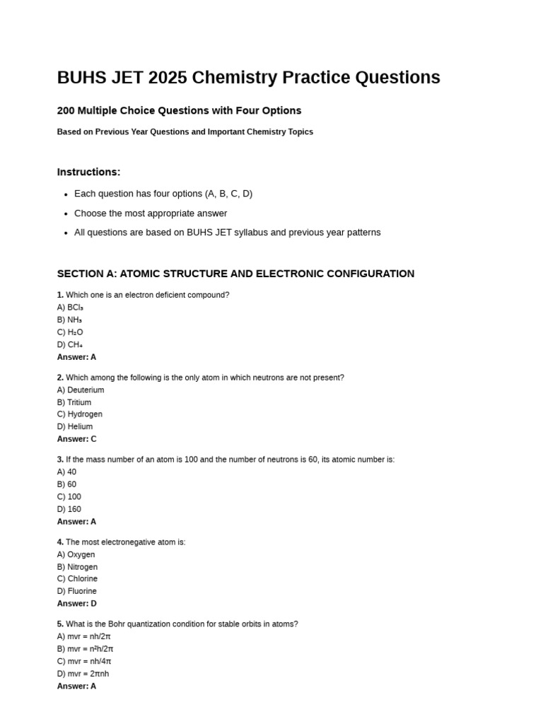 Chemistry Practice Question | PDF | Chemical Bond | Electron Configuration