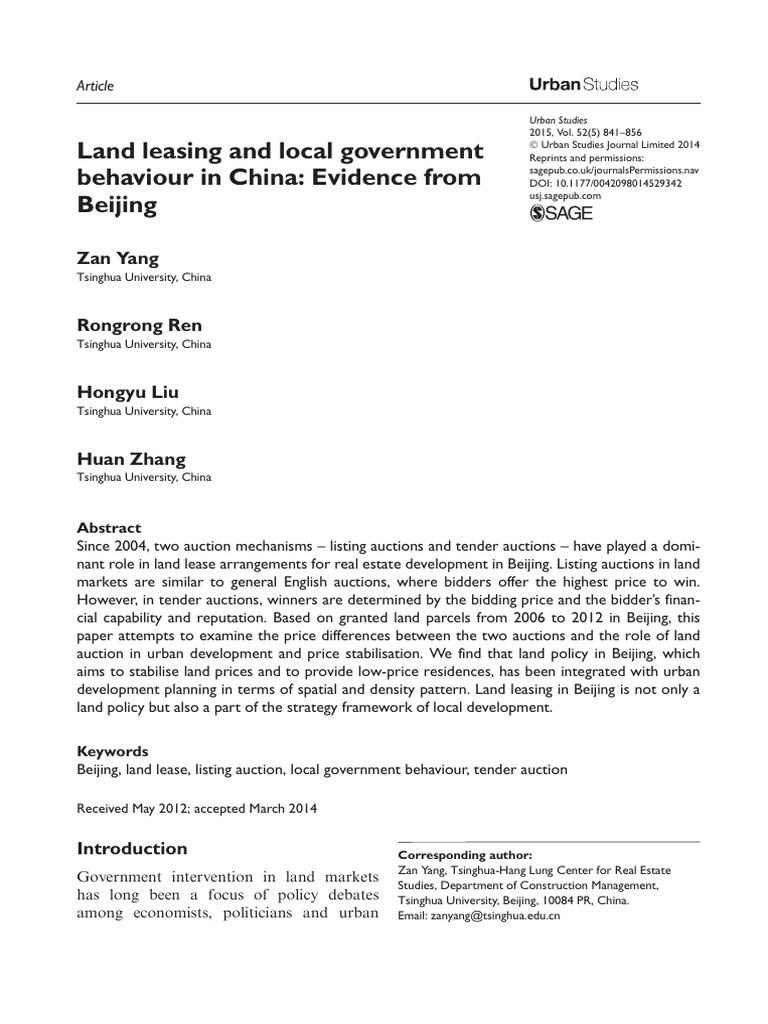 Land Leasing and Local Government Behaviour in China: Evidence From ...