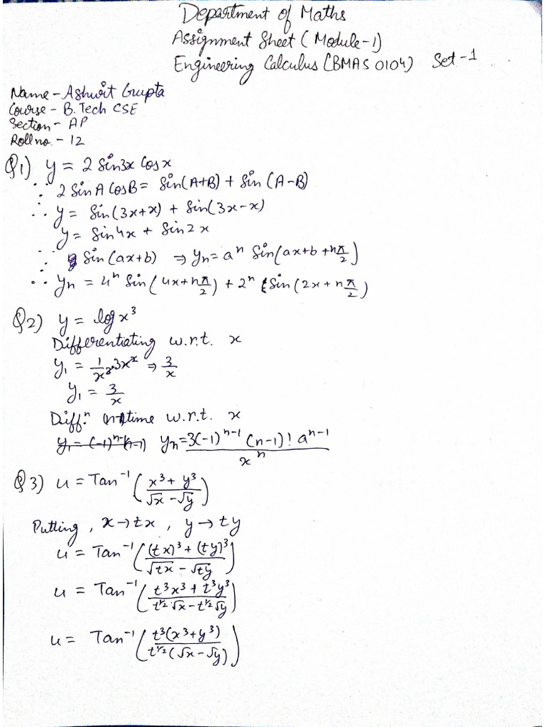 Engineering Calculus Assignment1 | PDF