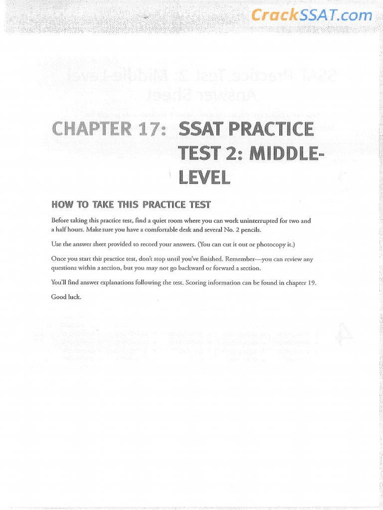 SSAT Middle Level Practice Test - Kopya | PDF