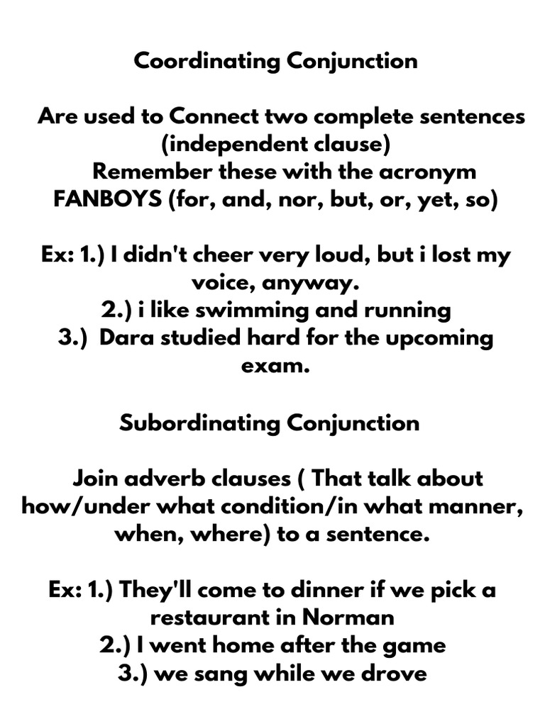 Coordinating Conjunction Are Used To Connect Two Complete Sentences ...
