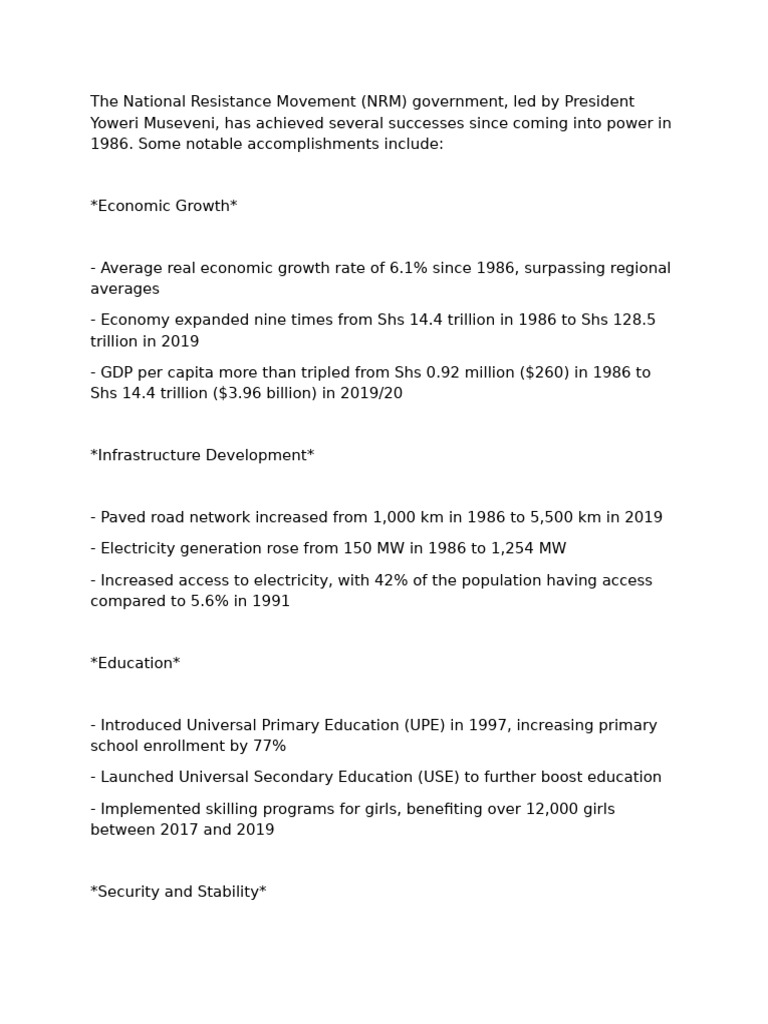 Pros and Cons of NRM Govt | PDF | Uganda | Economies